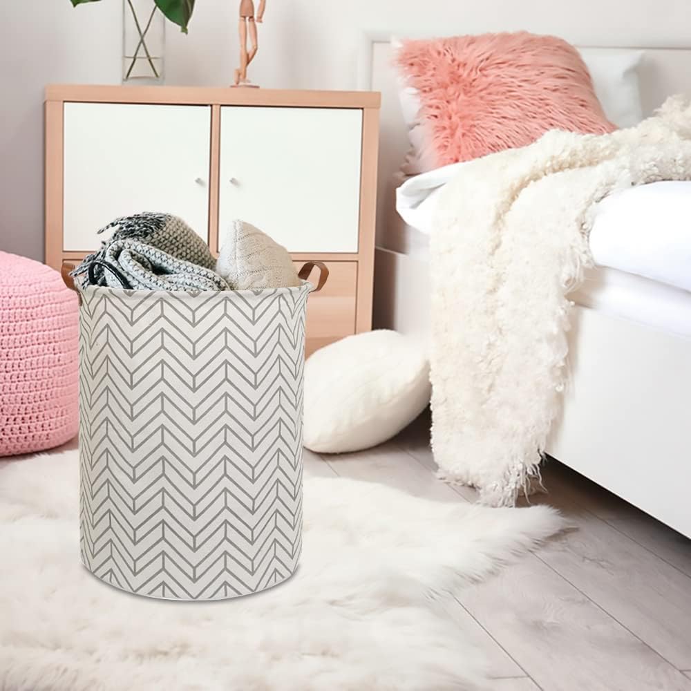 CLOCOR Large Round Storage Bin,Collapsible Storage Baskets, Dirty Laundry Hamper Baskets for Baby Boys and Girls, Office, Bedroom, Toys Nursery Kids Clothes Gift Basket (Grey geometry)