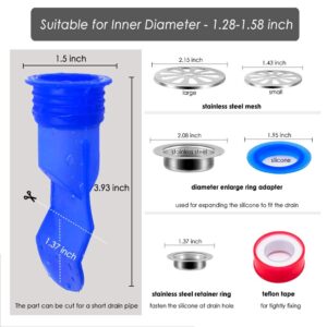 Shower Floor Drain Backflow Preventer, Waterless Trap Seal, One Way Drain Valve Sewer Core (1.28-1.58 inch, Blue)