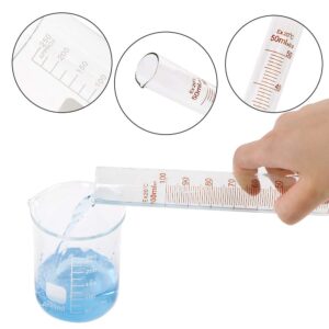 SUPERLELE Glass Graduated Cylinder Set 10ml 25ml 50ml 100ml, Thick Glass Beaker Set 50ml 100ml 250ml with 2 Droppers