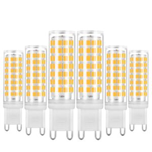 yuiip g9 led bulb dimmable 6w warm white 3000k, t4 g9 ceramic bi-pin base light bulbs ac 120v 530lm, 50w 60w halogen bulb equivalent, g9 light bulbs for chandelier, 6 pack