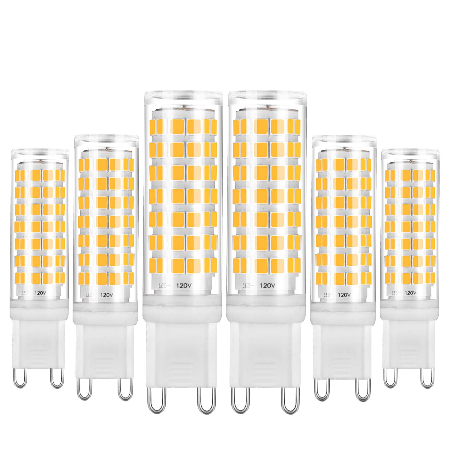 YUIIP G9 LED Bulb Dimmable 6W Warm White 3000K, T4 G9 Ceramic Bi-pin Base Light Bulbs AC 120V 530LM, 50W 60W Halogen Bulb Equivalent, G9 Light Bulbs for Chandelier, 6 Pack