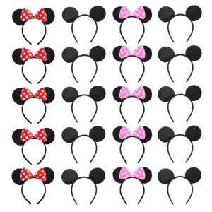 newtgan 20 pcs mouse ears headbands for birthday party theme park costume play celebration for boys and girls (3color) (3 color)