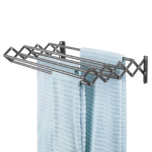 mdesign steel wall mount accordion expandable retractable clothes air drying rack - 8 bars for hanging garments - organizer for laundry/utility room, bathroom, garage, bardo collection, dark gray