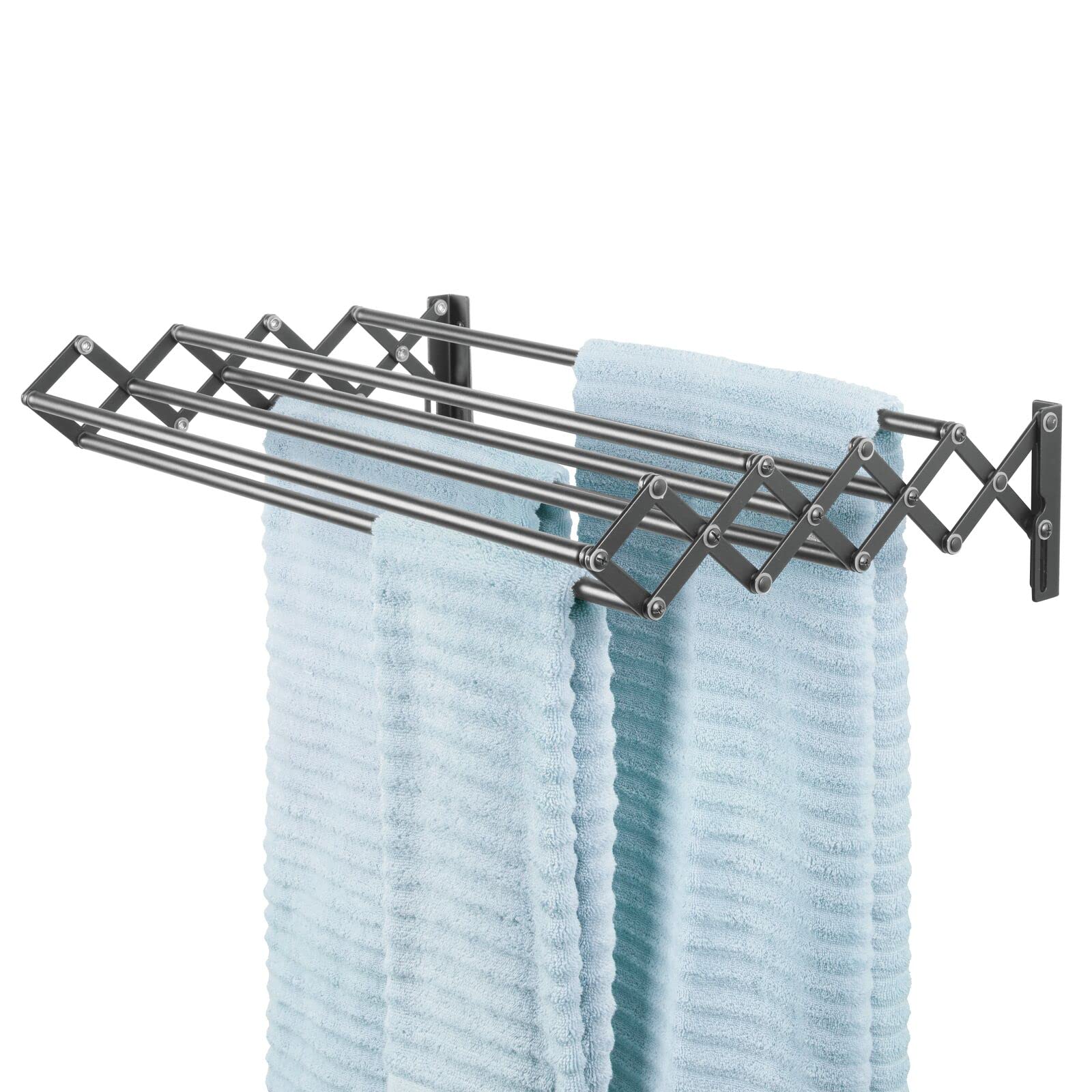 mDesign Steel Wall Mount Accordion Expandable Retractable Clothes Air Drying Rack - 8 Bars for Hanging Garments - Organizer for Laundry/Utility Room, Bathroom, Garage, Bardo Collection, Dark Gray