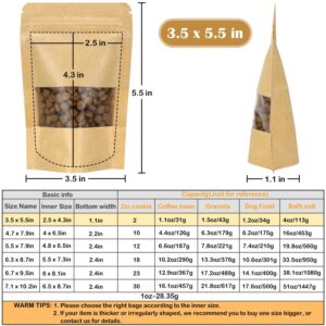 Blisstime Stand Up Pouch Bags, 100 Pack Kraft Paper Zip Lock Bags with Matte Window and Tear Notch Resealable Bags for Small Business Home Use (3.5 X 5.5 Inches)