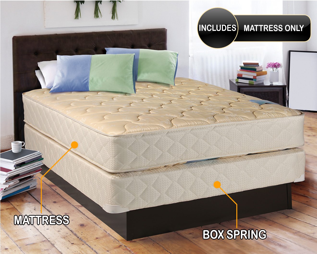 Dream Solutions USA Chiro Gentle Firm Full XL Two-Sided Mattress Only with Mattress Cover Protector (Beige) - Orthopedic, Innerspring Coils, Long Lasting