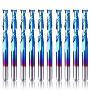 sainsmart genmitsu 10pcs nano blue coat flat nose end mill cnc router bits, 1/8" shank spiral upcut 2 flute end mill set (3.175 x 17 x 38mm)