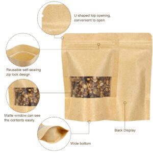 Blisstime Stand Up Pouch Bags, 100 Pack Kraft Paper Zip Lock Bags with Matte Window and Tear Notch Resealable Bags for Small Business Home Use (3.5 X 5.5 Inches)