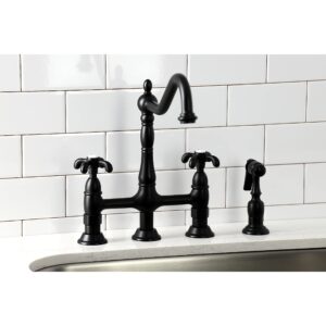 Kingston Brass KS1270TXBS French Country Bridge Kitchen Faucet, Matte Black