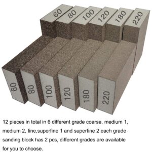 12 Pack Sanding Sponge,Sackorange Coarse/Medium/Fine/Superfine 6 Different Specifications Sanding Blocks Assortment,Washable and Reusable