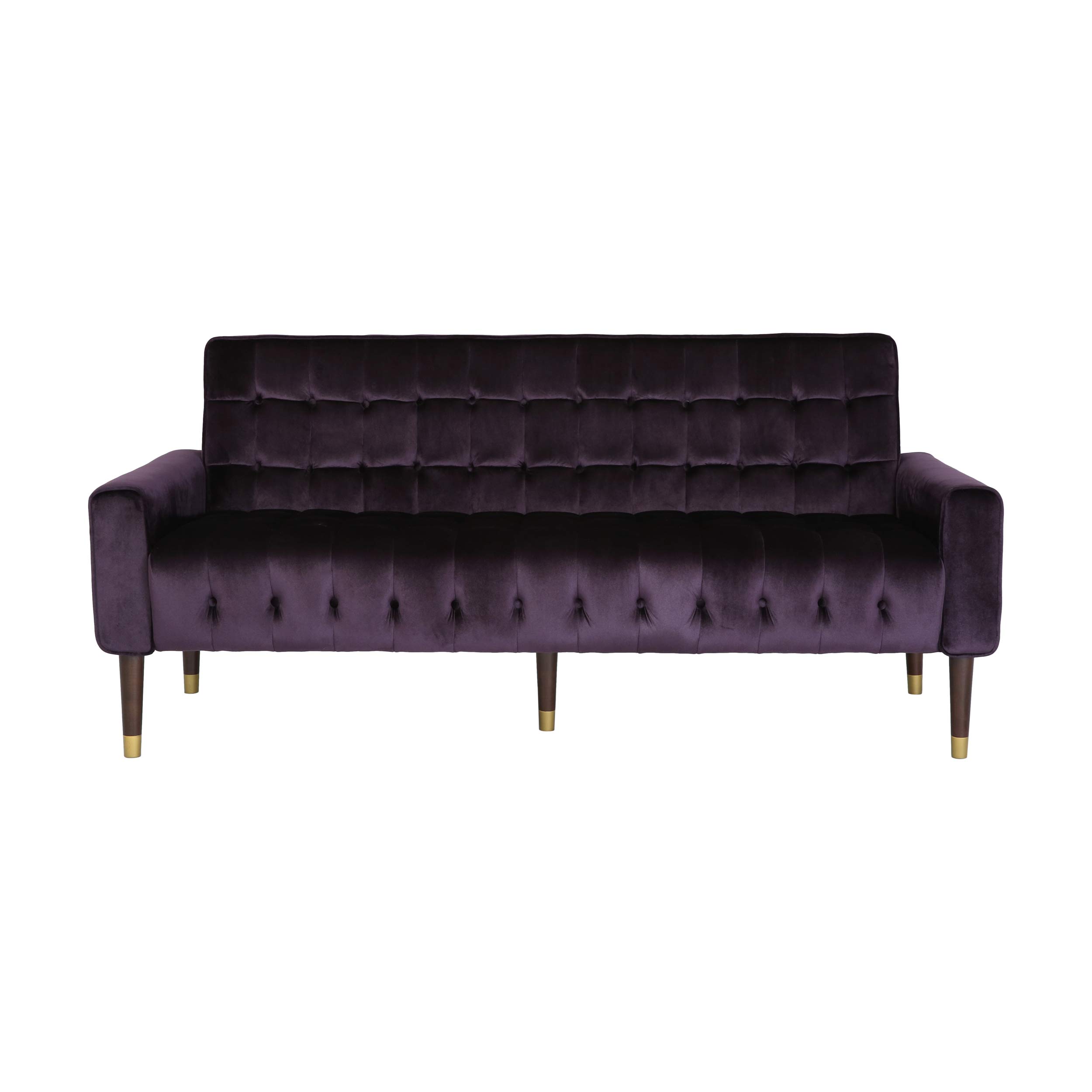 Christopher Knight Home Adan Tufted Velvet Sofa Tipped Tapered Legs, BlackBerry and Gold Finish