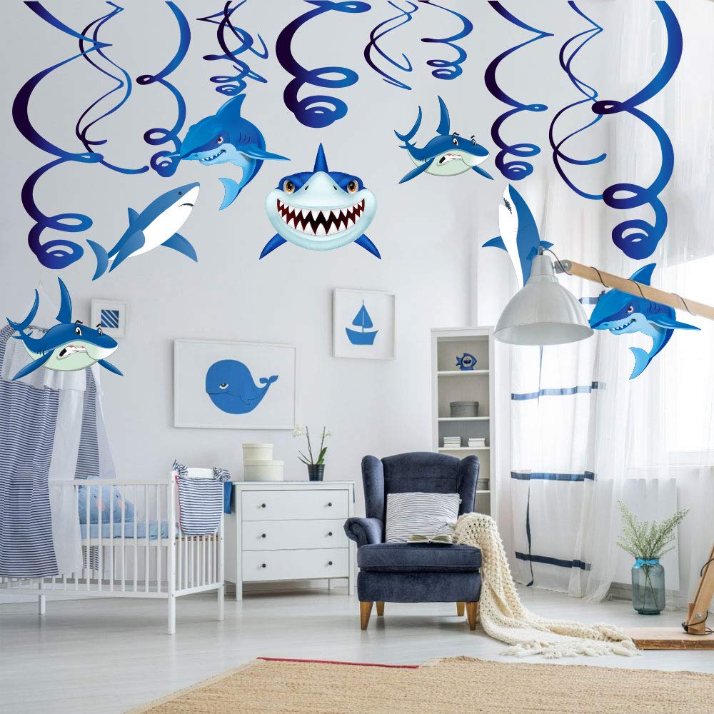 30PCS Shark Hanging Swirls Decorations - Summer Pool Decoration Under the Sea Party Decoration Ocean Theme Party Supplies Baby Shark Birthday Party Favor Supplies