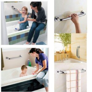 16 Inch Stainless Steel Shower Grab Bar, ZUEXT Chrome Shower Handle, Bathroom Balance Bar, Safety Hand Rail Support Bar for Handicap Elderly Injury, Senior Assist Bath Tub Wall Concealed Mount Handle