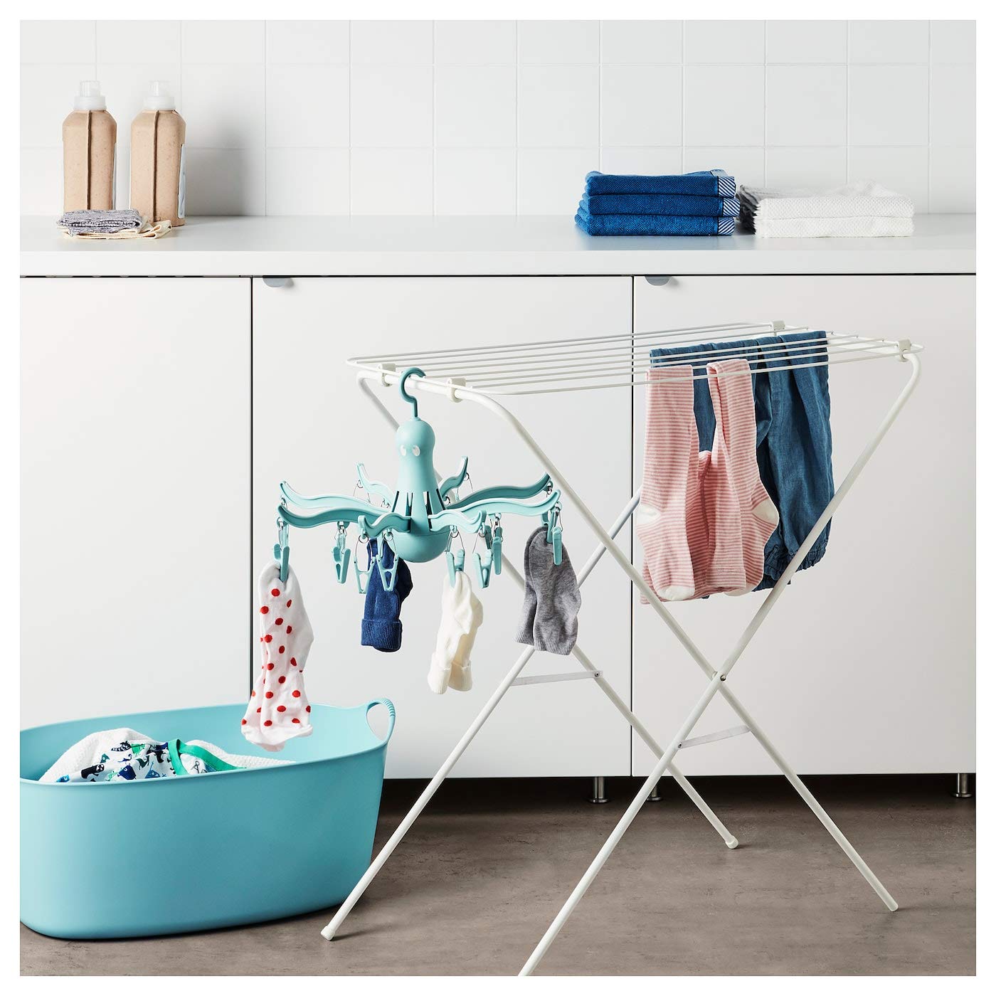 IKEA PRESSA Foldable Hanging Clothes Drying Rack 16 Clothes Pegs,Turquoise