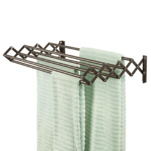 mdesign steel wall mount accordion expandable retractable clothes air drying rack - 8 bars for hanging garments - mounted organizer for laundry/utility room, bathroom, garage, bardo collection, bronze