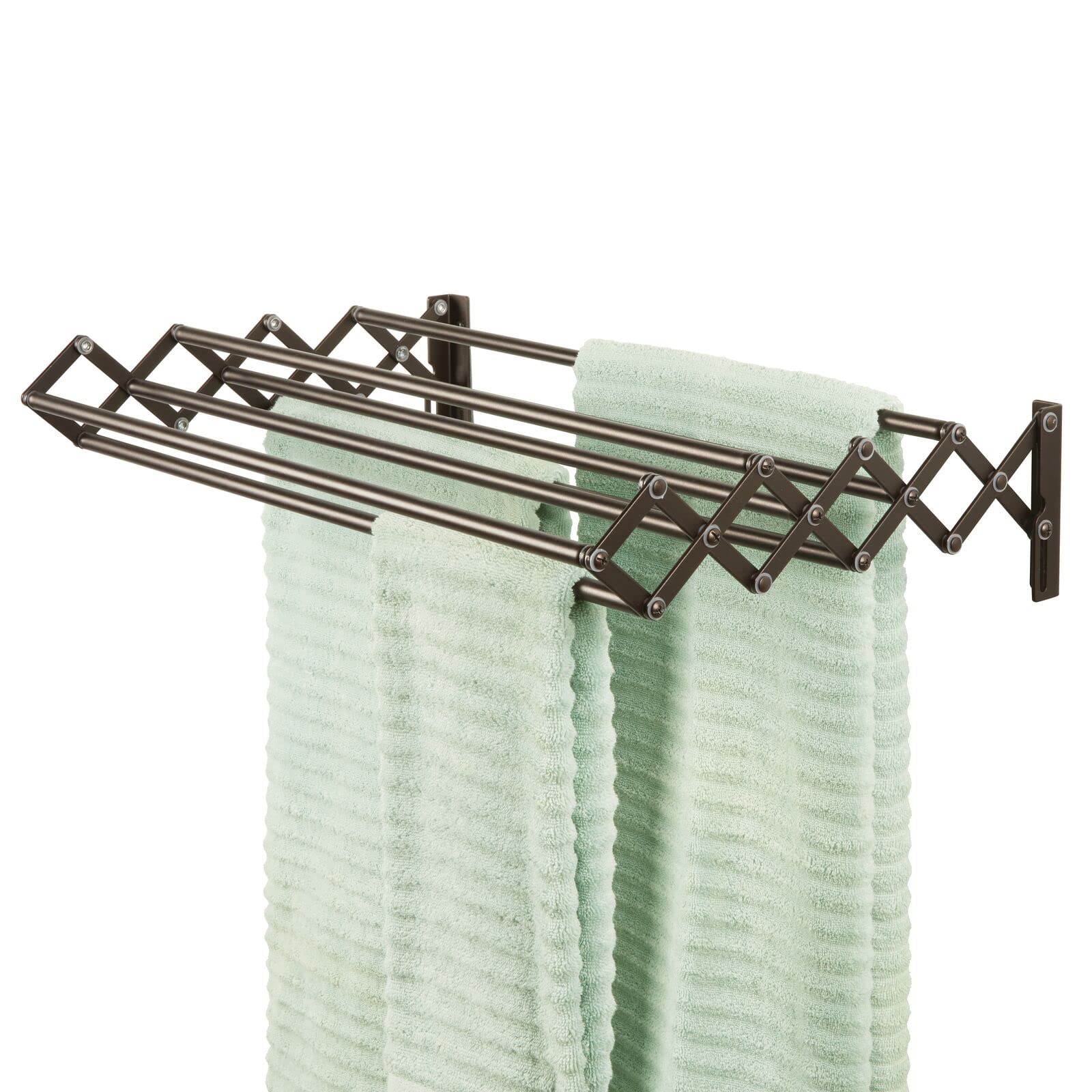 mDesign Steel Wall Mount Accordion Expandable Retractable Clothes Air Drying Rack - 8 Bars for Hanging Garments - Mounted Organizer for Laundry/Utility Room, Bathroom, Garage, Bardo Collection, Bronze