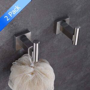 Hoooh Bathroom Towel Hook, Brushed Stainless Steel Coat/Robe Clothes Hook for Bath Kitchen Garage Wall Mounted (2 Pack), B101-BN-P2