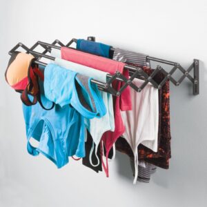 mDesign Steel Wall Mount Accordion Expandable Retractable Clothes Air Drying Rack - 8 Bars for Hanging Garments - Organizer for Laundry/Utility Room, Bathroom, Garage, Bardo Collection, Dark Gray