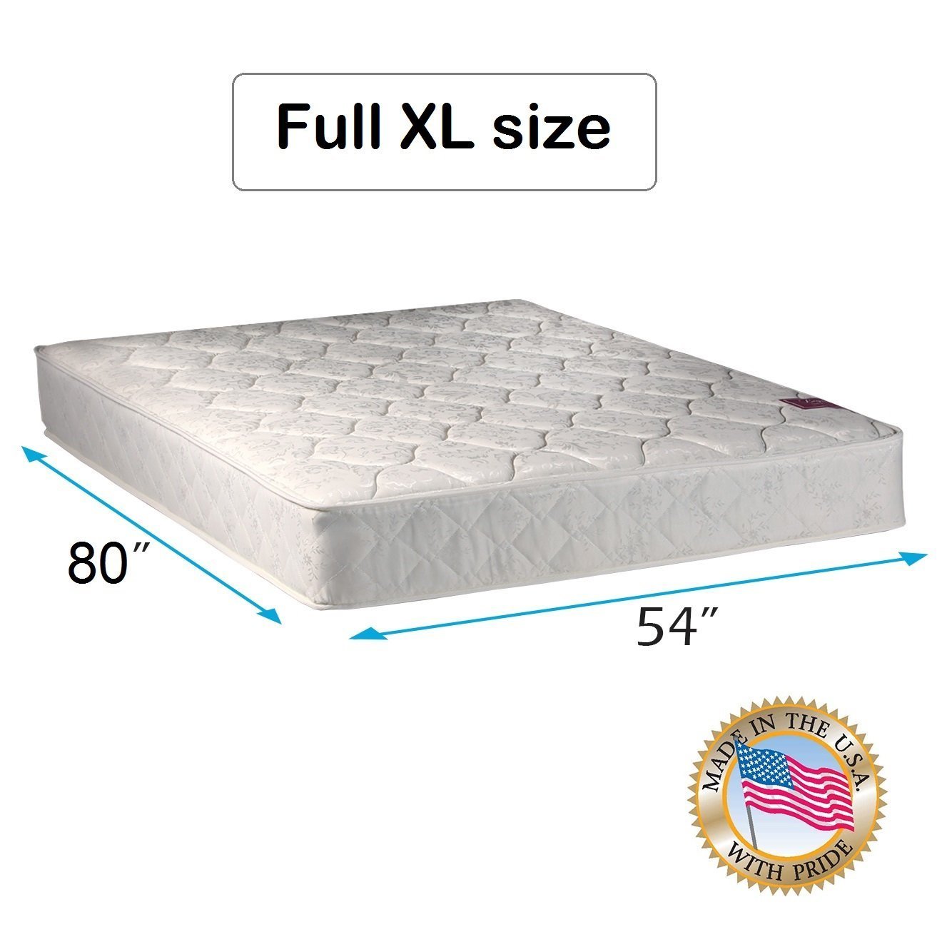 Dream Solutions USA Legacy One-Sided None Flip Full Extra Long Size Mattress Only with Mattress Cover Protector Included - Fully Assembled, Good for Your Back, Orthopedic