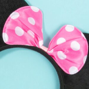 CHuangQi Mouse Ears Headband 2pcs, Solid Black and Pink Bow with Polka Dot, Party Favors