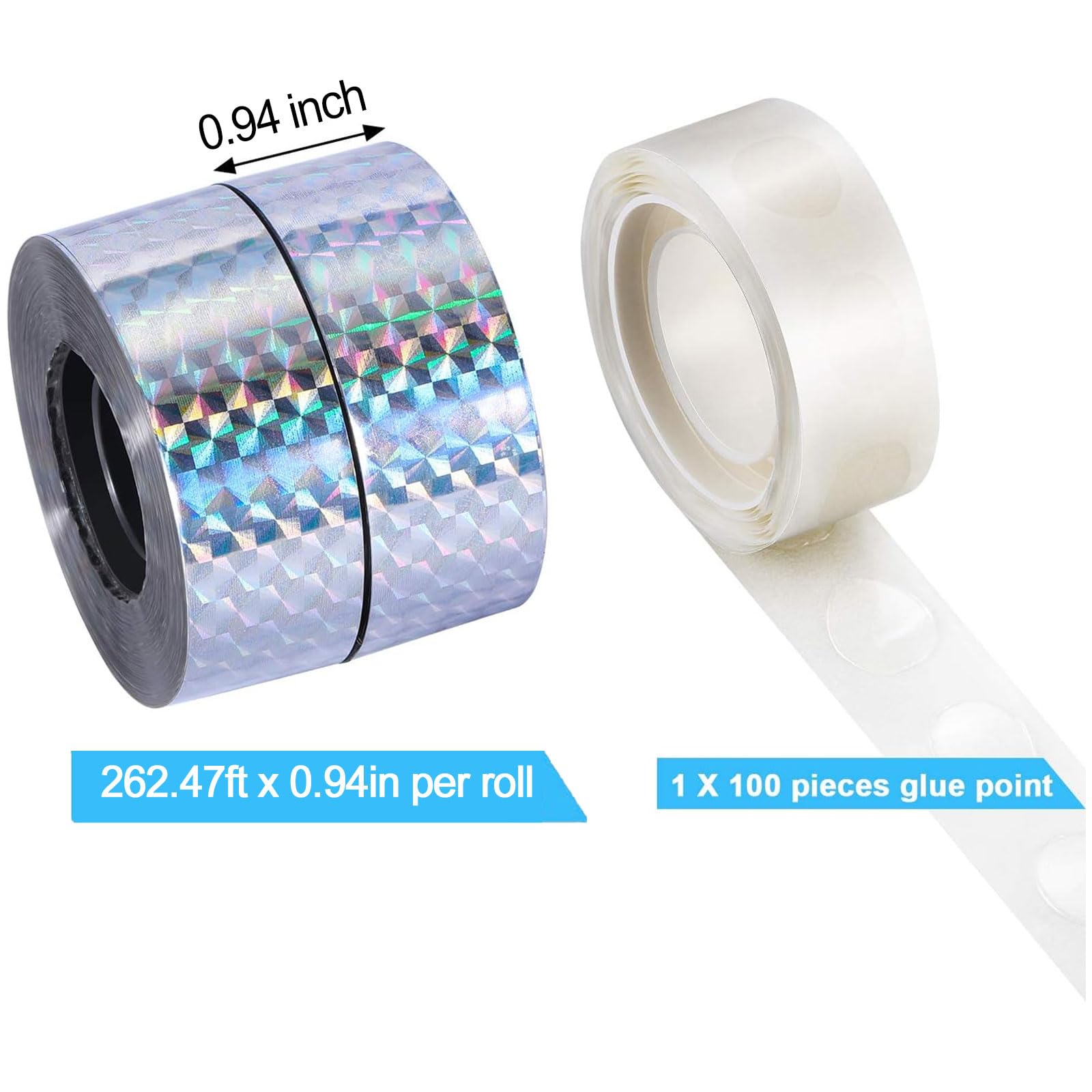 Chinco 2 Rolls Bird Reflective Tape, 262.47 ft x 0.94 in Per Roll Double Sided Bird Tape for Outside, Garden, Farm, Orchard or Courtyard