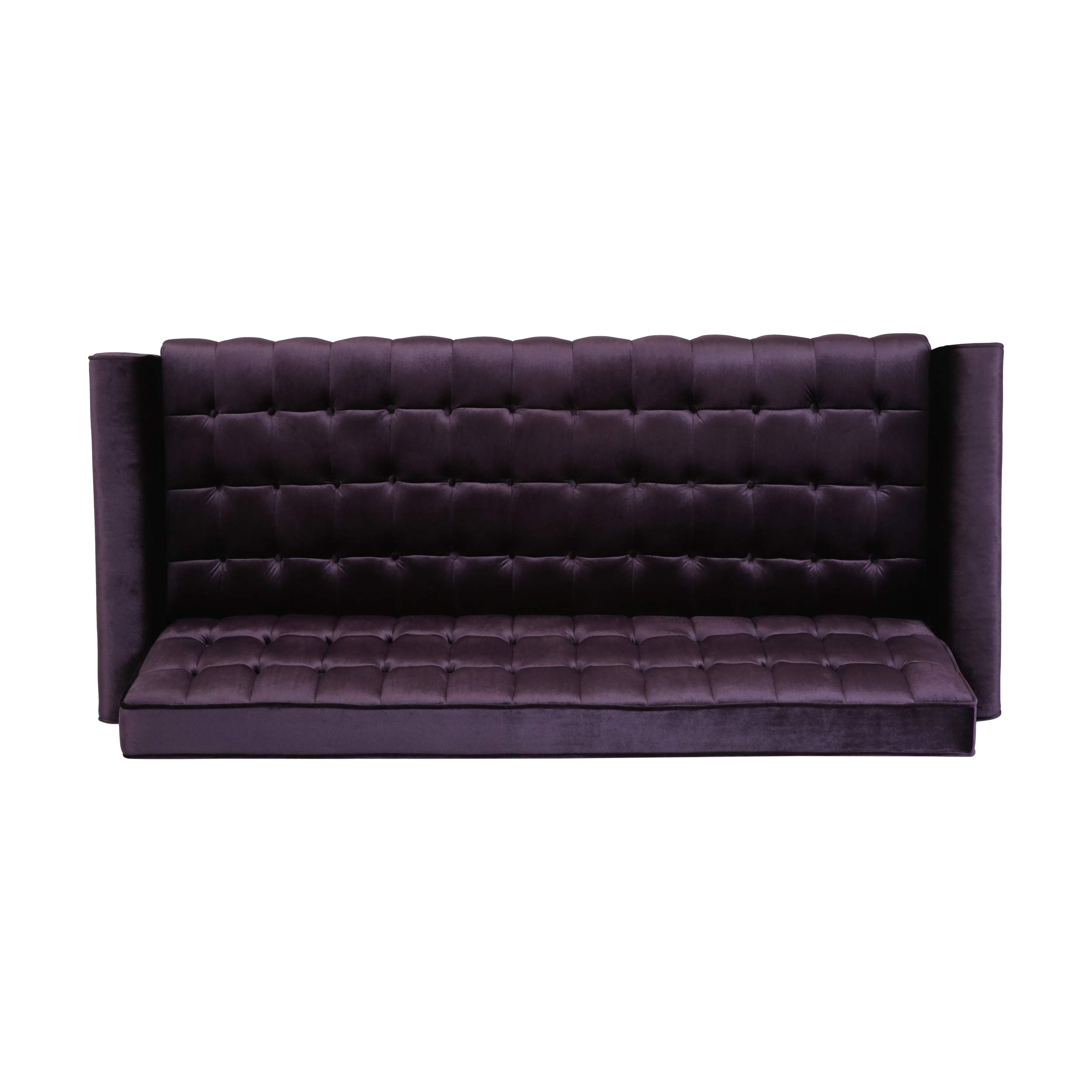 Christopher Knight Home Adan Tufted Velvet Sofa Tipped Tapered Legs, BlackBerry and Gold Finish