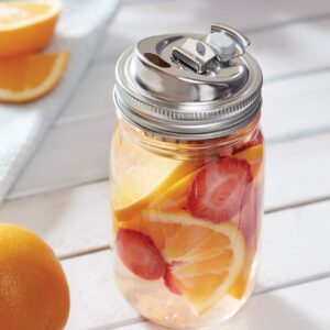 Jarware Stainless Steel 2-in-1 Drink and Fruit Infusion Lid, Regular-Mouth, Silver