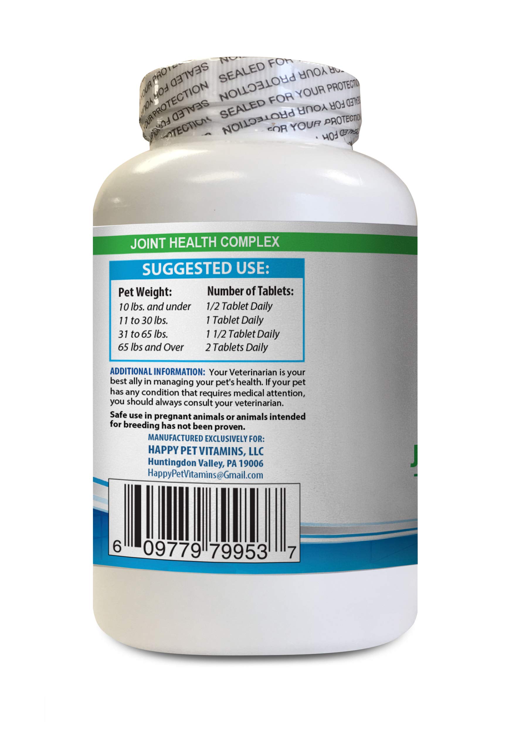 HAPPY PET VITAMINS LLC Dog Joint Supplement - Joint Health Complex with Turmeric for Dogs - with MSM and Turmeric - Hip Support - glucosamine sulfate for Dogs - 2 Bottles (120 Tablets)