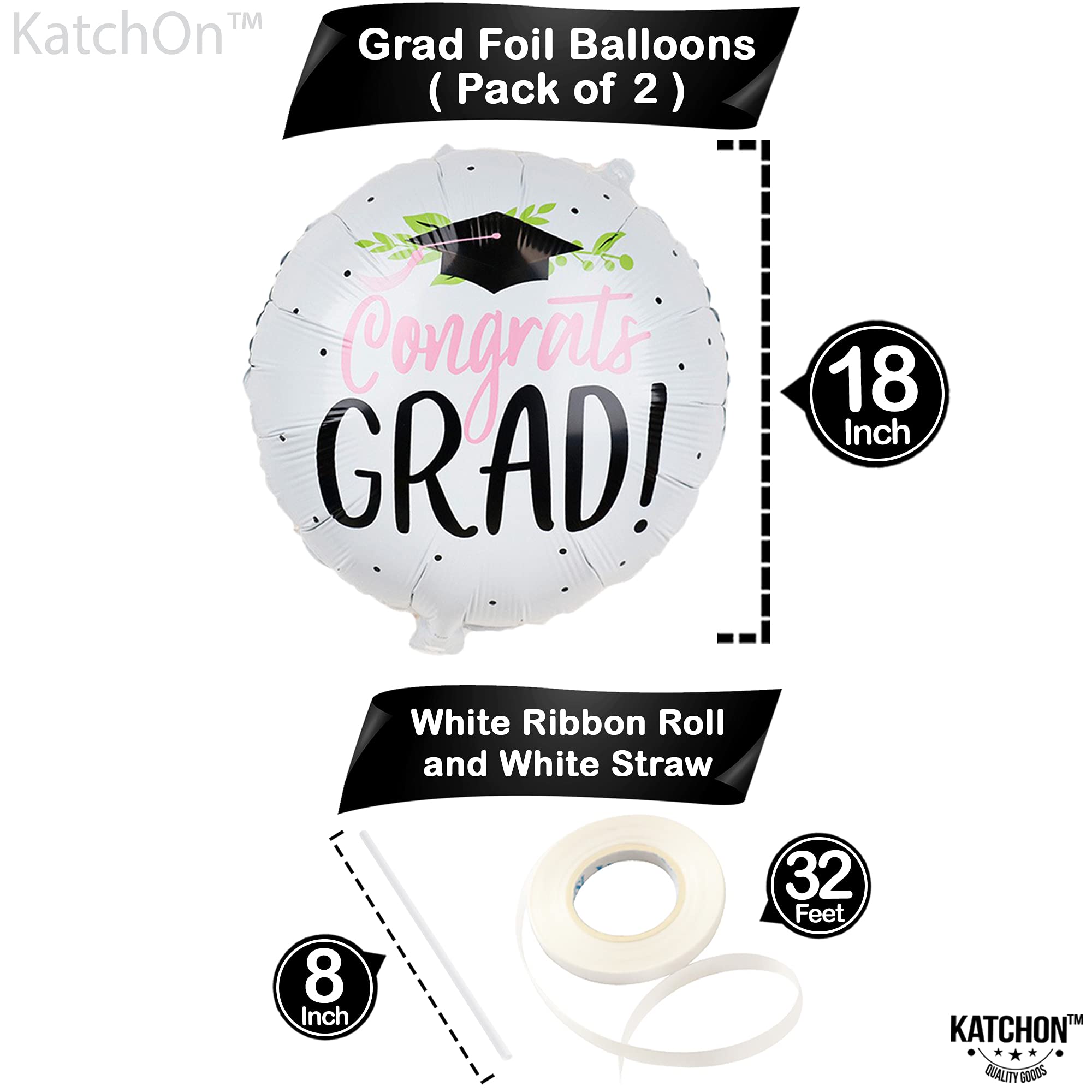 KatchOn, Big Congrats Grad Balloons - 18 Inch | Graduation Balloon, Congratulations Balloons for Graduation Decorations Class of 2024 | Pink Graduation Balloons 2024, Graduation Party Decorations 2024