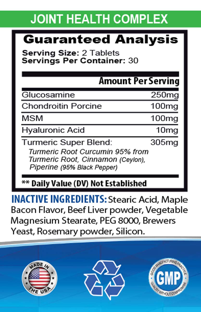 HAPPY PET VITAMINS LLC Dog Joint Supplement Chews - Joint Health Complex with Turmeric for Dogs - with MSM and Turmeric - Hip Support - Turmeric for Dogs Powder - 2 Bottles (120 Tablets)