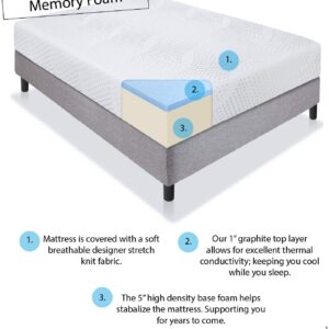 American Mattress Company 6" Graphite Infused Memory Foam-Sleeps Cooler-100% Made in The USA-Medium Firm (Queen)