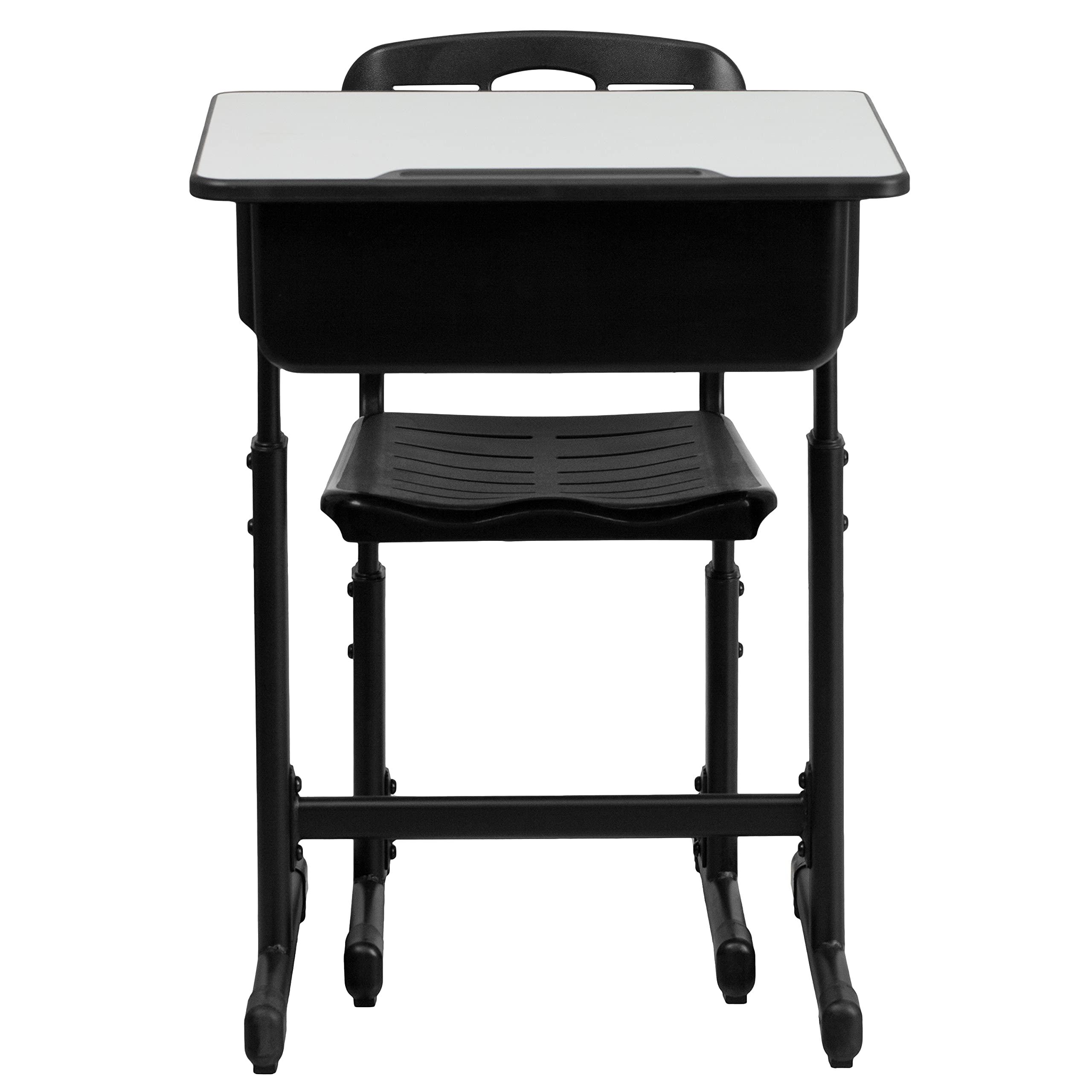 EMMA + OLIVER Adjustable Height Student Desk and Chair with Black Pedestal Frame