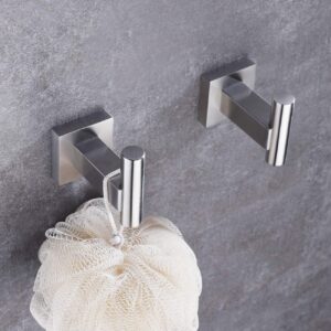 Hoooh Bathroom Towel Hook, Brushed Stainless Steel Coat/Robe Clothes Hook for Bath Kitchen Garage Wall Mounted (2 Pack), B101-BN-P2