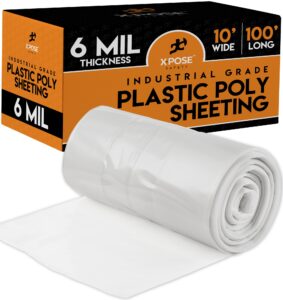 clear poly sheeting - heavy duty, 6 mil thick plastic tarp – waterproof vapor and dust protective equipment cover, construction and industrial use (10' x 100')