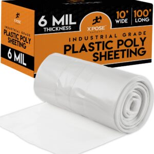 Clear Poly Sheeting - Heavy Duty, 6 Mil Thick Plastic Tarp – Waterproof Vapor and Dust Protective Equipment Cover, Construction and Industrial Use (10' x 100')