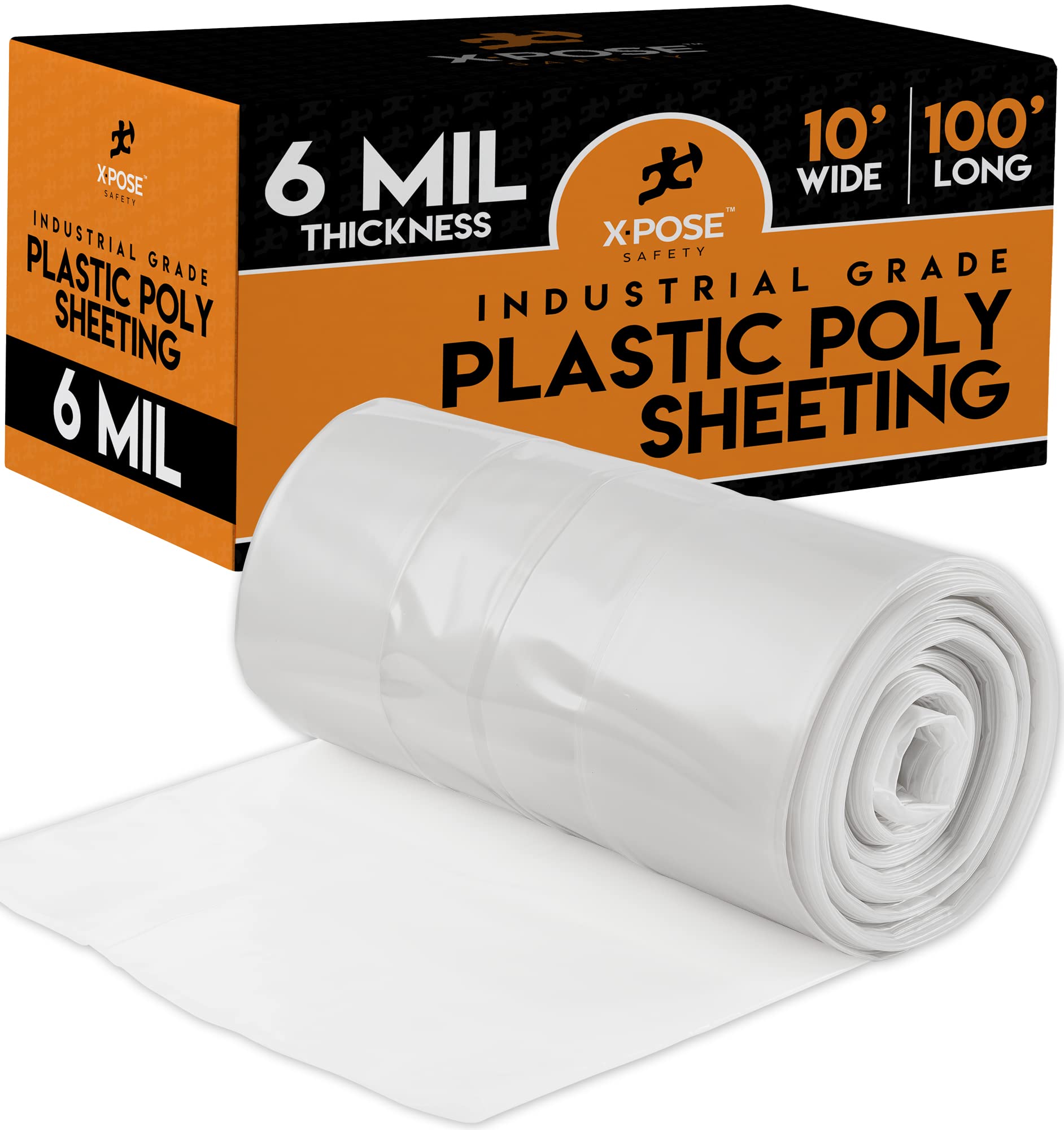 Clear Poly Sheeting - Heavy Duty, 6 Mil Thick Plastic Tarp – Waterproof Vapor and Dust Protective Equipment Cover, Construction and Industrial Use (10' x 100')