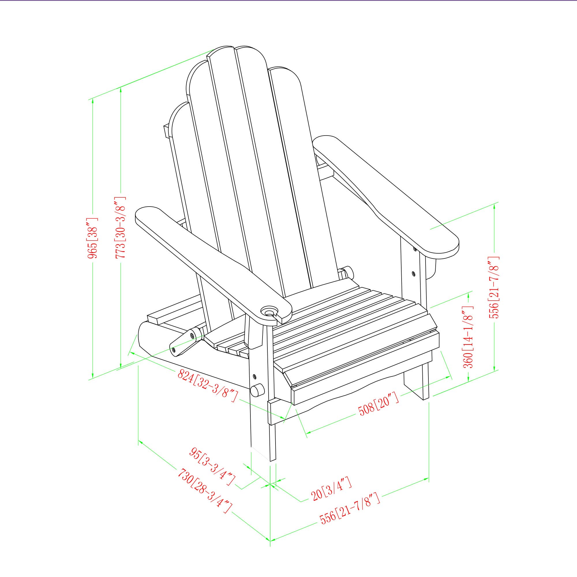 Walker Edison Sully Classic Solid Acacia Wood Outdoor Folding Adirondack Chair, 38 Inch, Navy Blue Wash