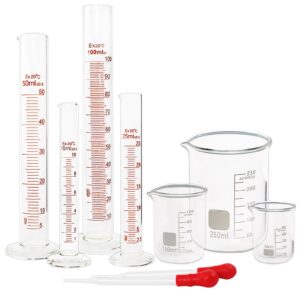 superlele glass graduated cylinder set 10ml 25ml 50ml 100ml, thick glass beaker set 50ml 100ml 250ml with 2 droppers