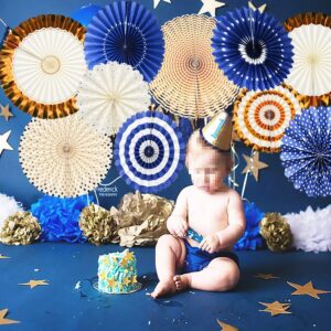 Furuix 2024 Graduation Party Decorations Royal Prince Baby Shower Decorations 10pcs Navy Gold Bridal Shower Decorations Navy Blue Pinwheel Backdrop Boy Prince Party Supplies 1st Birthday Decorations