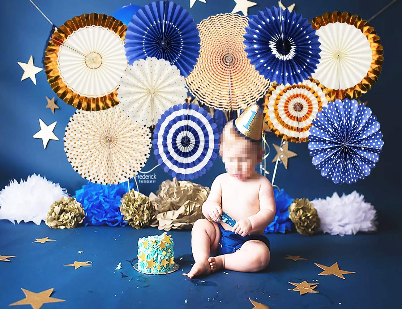 Furuix 2024 Graduation Party Decorations Royal Prince Baby Shower Decorations 10pcs Navy Gold Bridal Shower Decorations Navy Blue Pinwheel Backdrop Boy Prince Party Supplies 1st Birthday Decorations