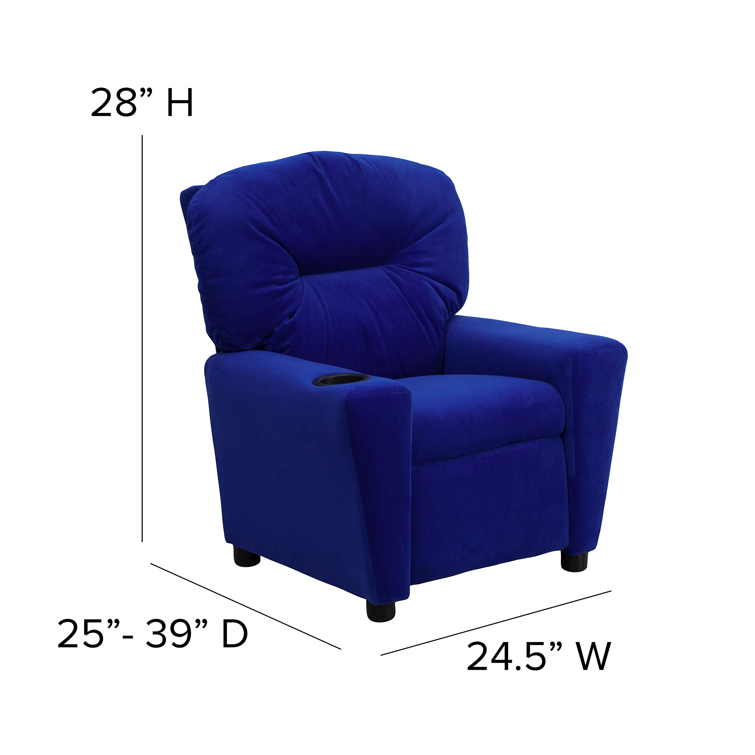 EMMA + OLIVER Blue Microfiber Kids Recliner with Cup Holder