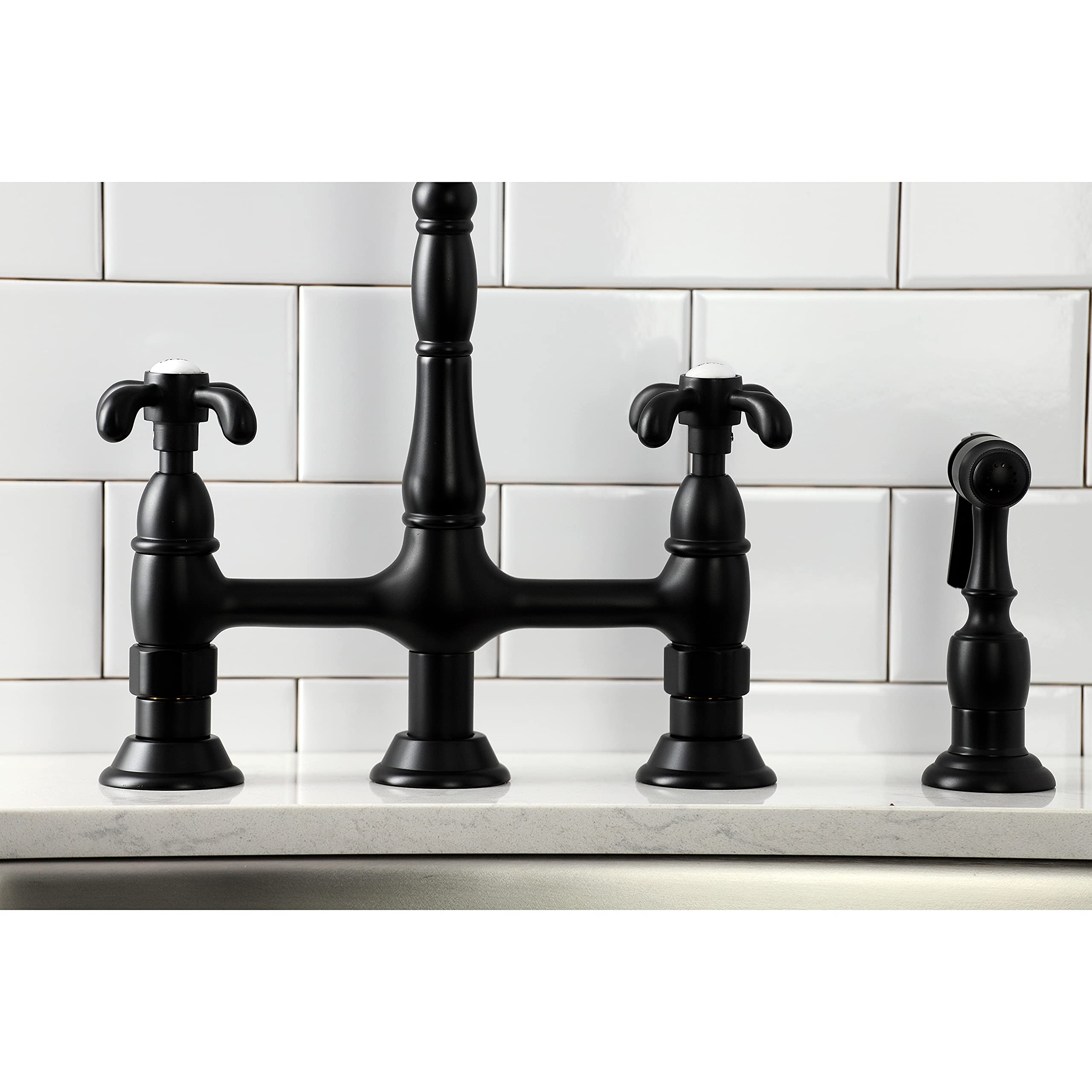 Kingston Brass KS1270TXBS French Country Bridge Kitchen Faucet, Matte Black