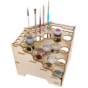 the broken token modular paint rack w/ 35mm holes - 90° wedge - multiple organizer for paint bottles, pots, and brushes in tiered layout - customize your pieces with easy organization & access