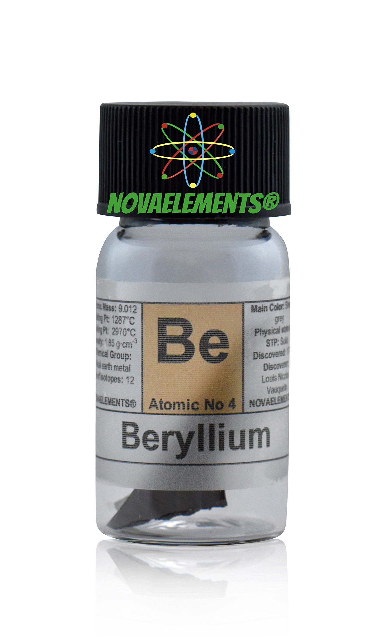 Beryllium Metal Element 4 Sample Be, Pure 0.5 Grams 99,9% Shiny Pieces Inside Labeled Glass Vial