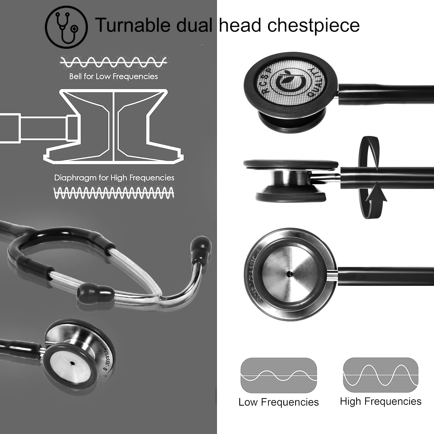 RCSP Aluminium Dual Head Stethoscope for doctors and Medical students | light weight Chest Piece with Flexible Latex Free Tube & Soft Sealing Ear Knobs