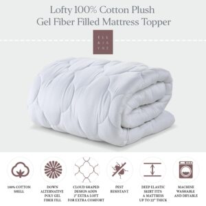 Ella Jayne Lofty 100% Cotton Plush Gel Fiber Filled Mattress Topper - Queen