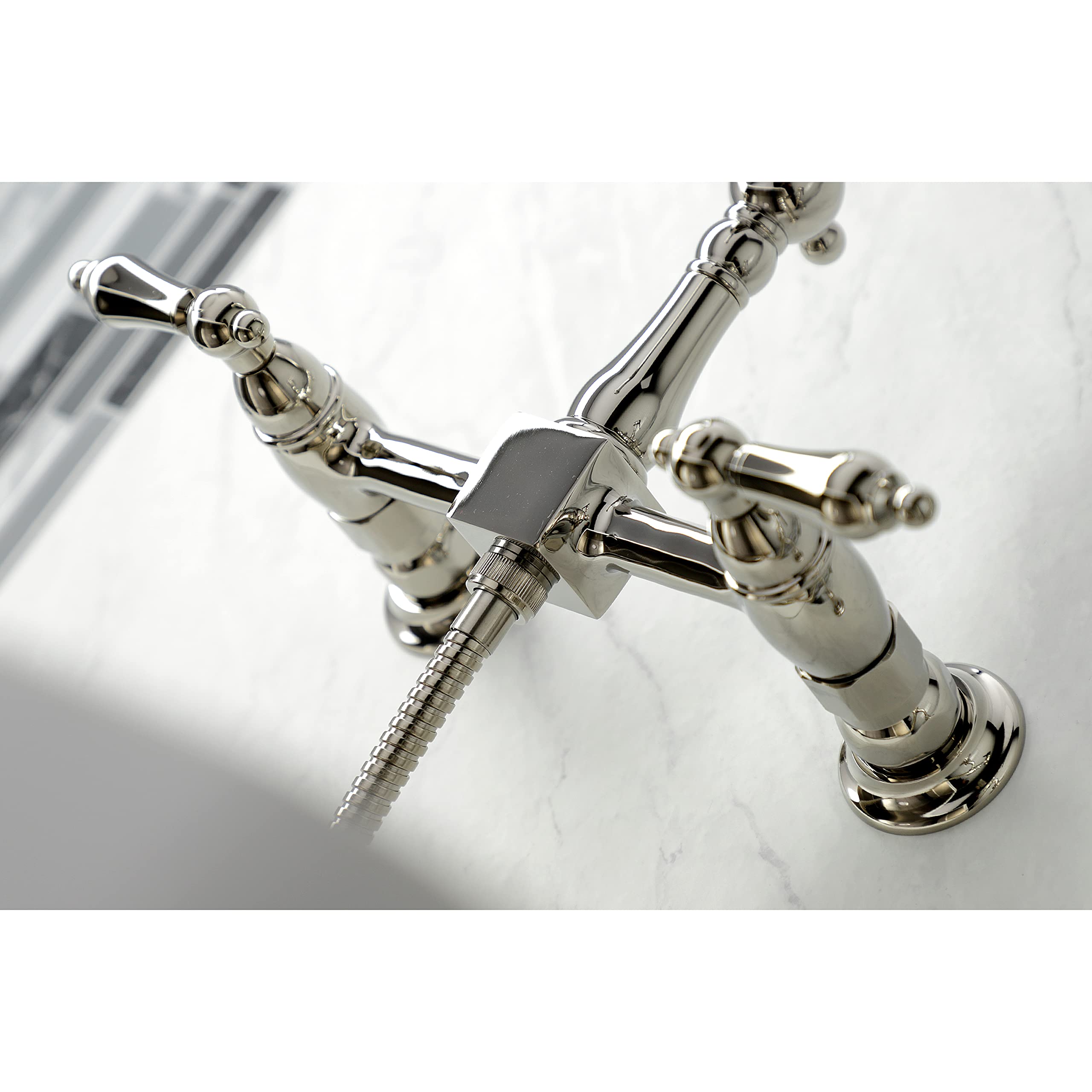 Kingston Brass KS1266ALBS Heritage Bridge Kitchen Faucet, Polished Nickel