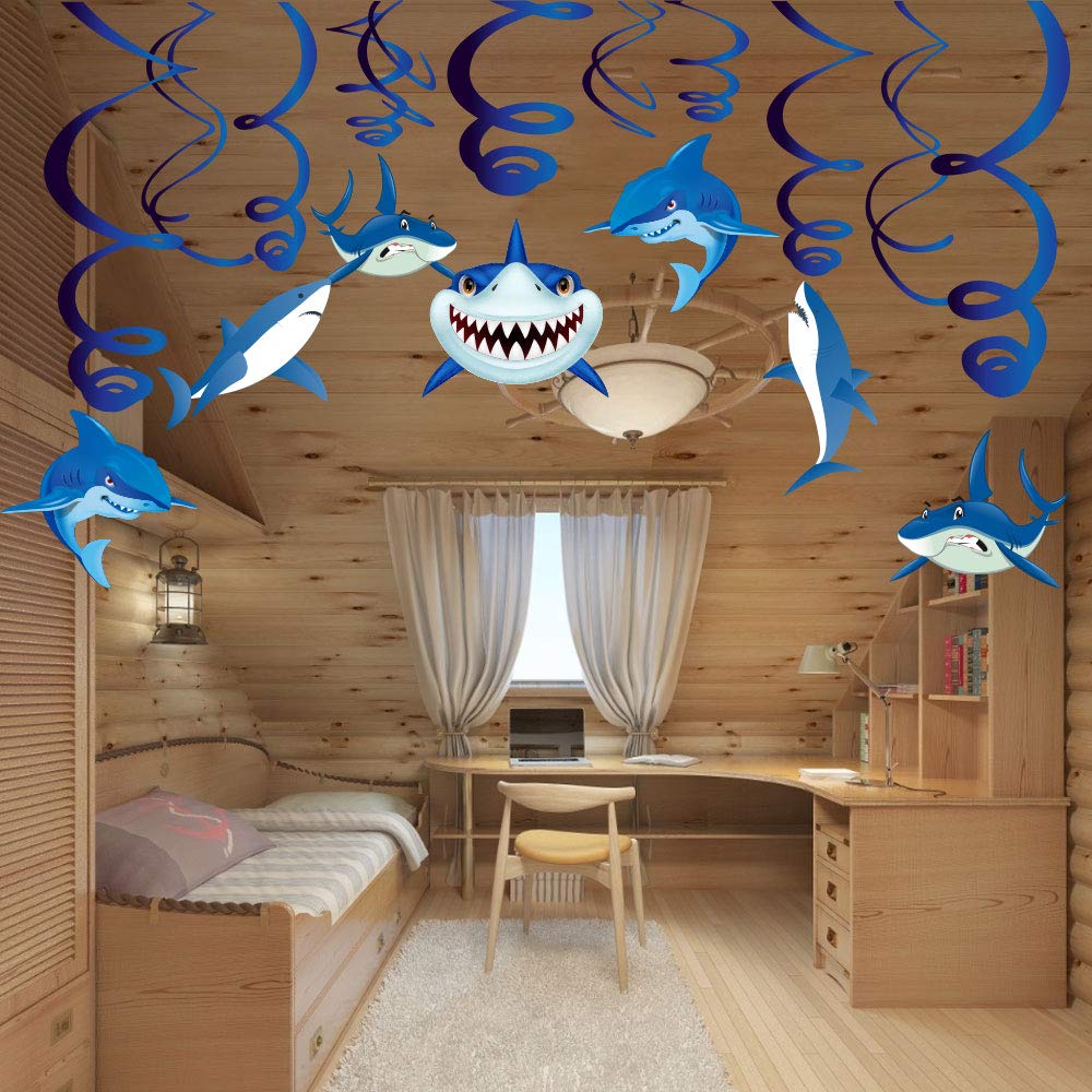 30PCS Shark Hanging Swirls Decorations - Summer Pool Decoration Under the Sea Party Decoration Ocean Theme Party Supplies Baby Shark Birthday Party Favor Supplies