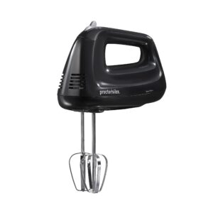 proctor silex easy mix 5-speed electric hand mixer with bowl rest, compact and lightweight, 100 watts of peak power, black (62511)