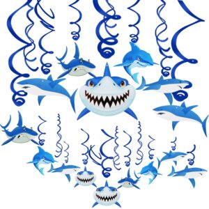 30pcs shark hanging swirls decorations - summer pool decoration under the sea party decoration ocean theme party supplies baby shark birthday party favor supplies